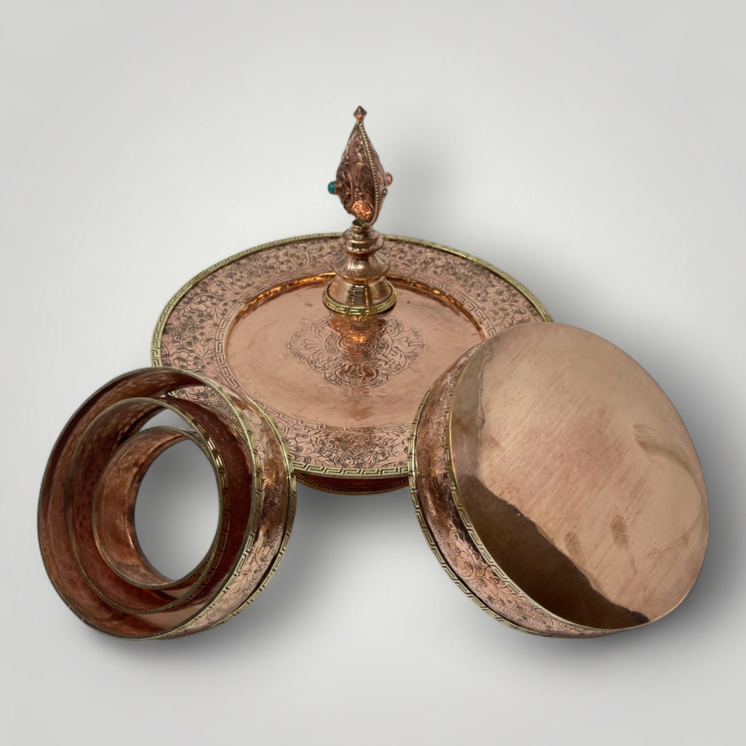 Mandala Offering Set with Stand (Hand-Hammered Engraved Copper ...