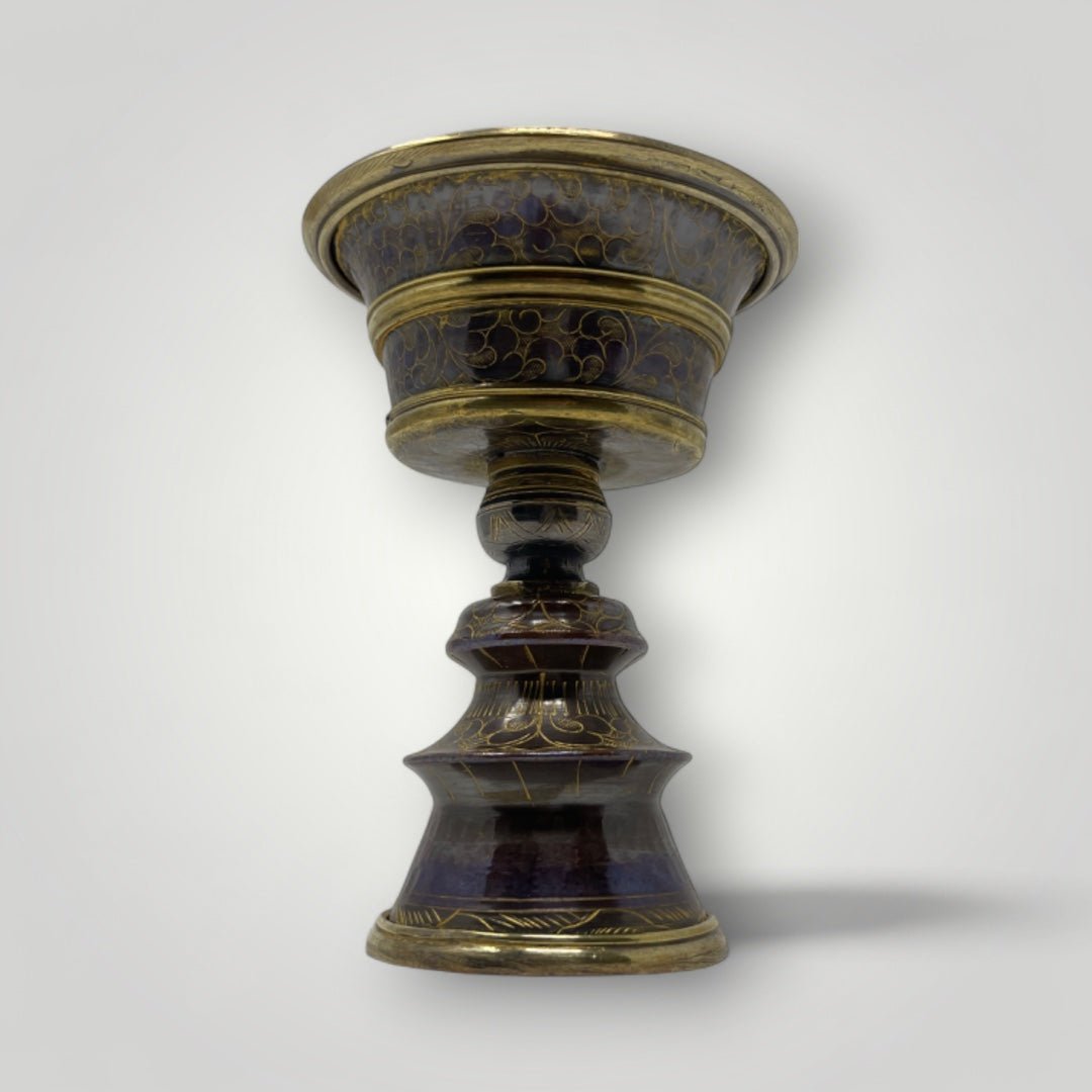 Butterlamp (Oxidized Copper & Gold Engraving, 8") – Tibetan Spirit