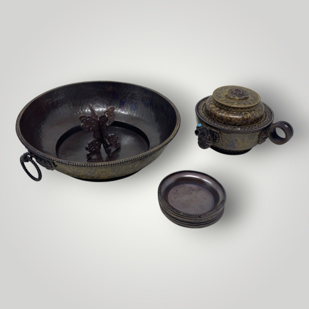 Water-Offering / Chutor Jambhala Set (Oxidized Copper & Gold Engraving ...