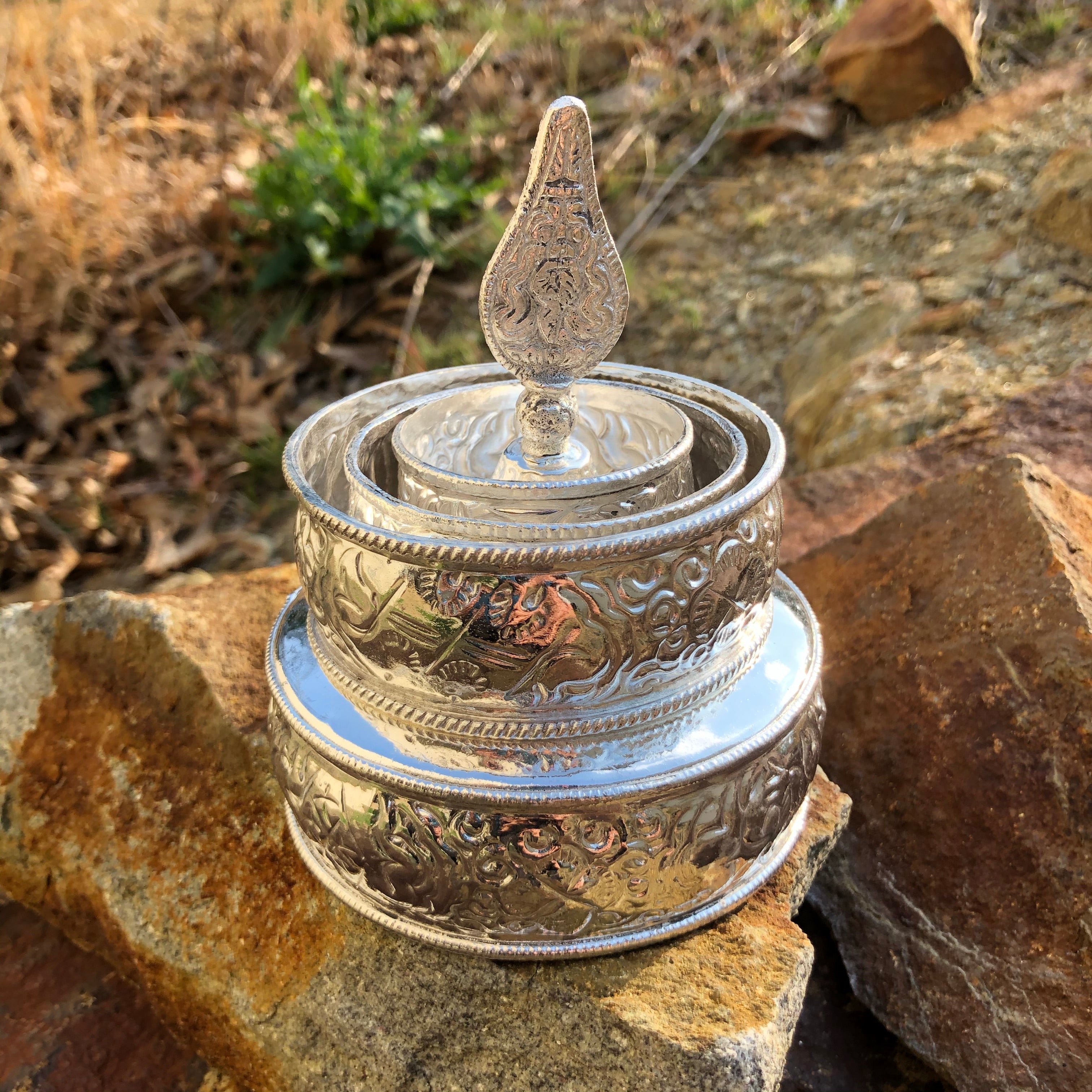 Mandala Offering Set (White metal, 4" Diameter) – Tibetan Spirit