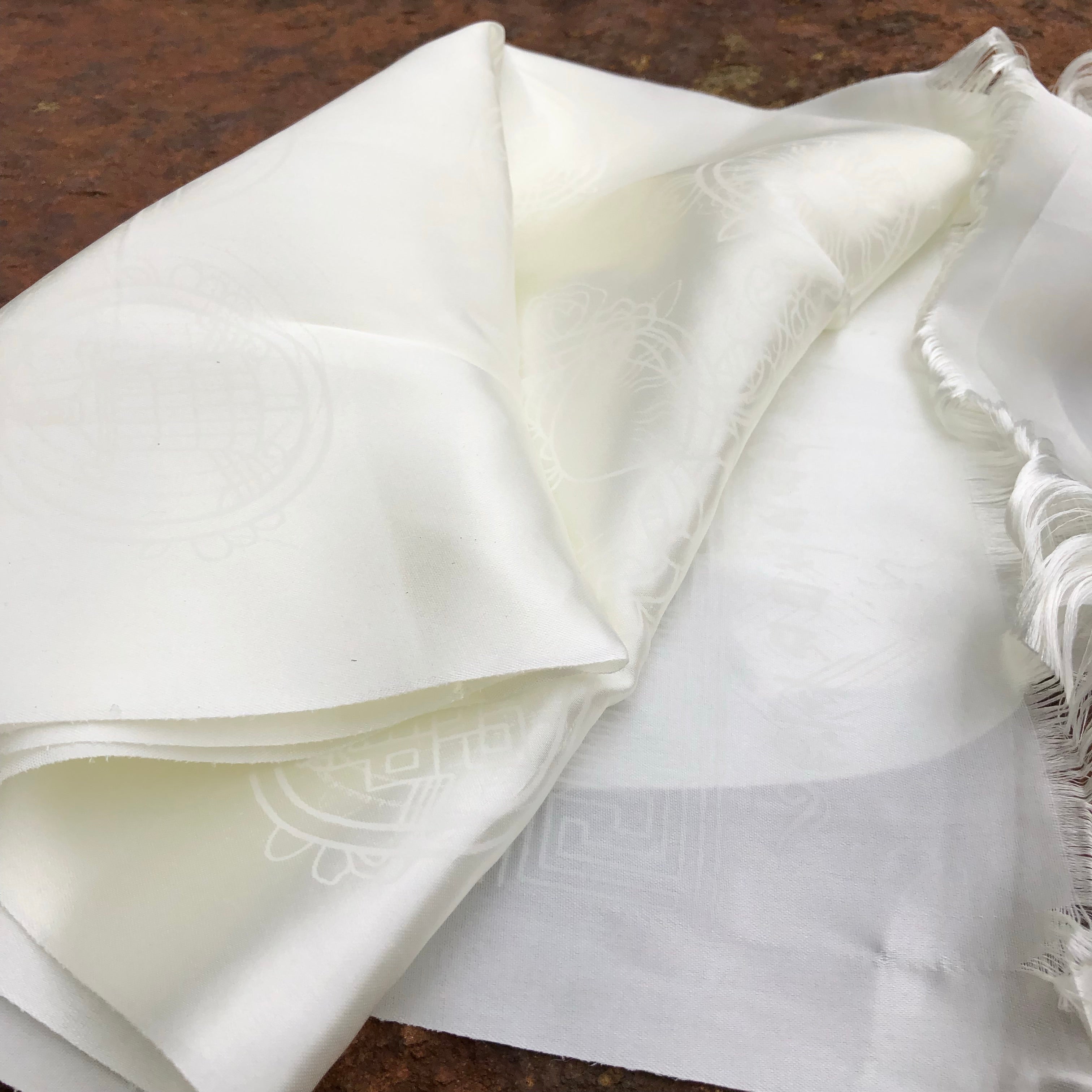 Silky Pearl Katag / Khata - 8 Auspicious Symbols - Ceremonial Tibetan ...